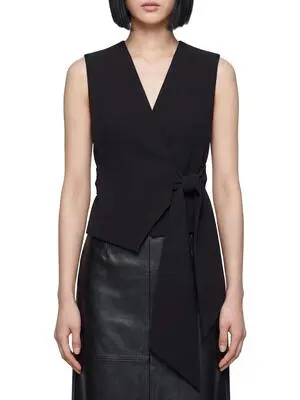 Max Mara Asymmetric Wrap-style Tailored Vest With Tie Fastening - Black