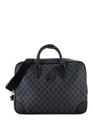 Gucci Emblem Convertible Zip Around Briefcase Gg Coated Canvas Medium Business Bag - Black