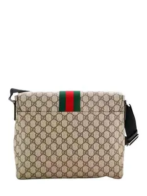 Gucci Web Flap Messenger Bag Gg Coated Canvas Medium Crossbody Bag - Brown