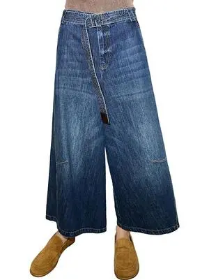 Max & Co. Epoche Mid Rise Belted Wide Leg Jeans - Navy