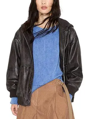Max & Co. Mcogelo Leather Hooded Jacket - Brown