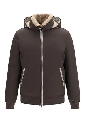 Brunello Cucinelli Nylon Down Jacket With Removable Hood - Brown