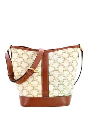 Celine Triomphe Coated Canvas Small Bucket Bag Neutrals