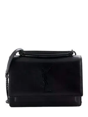 Saint Laurent Sunset Top Handle Chain Wallet Leather Crossbody Bag Black