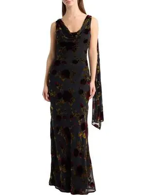 Lulus Archer Scarf Sleeveless Gown - Black Multi
