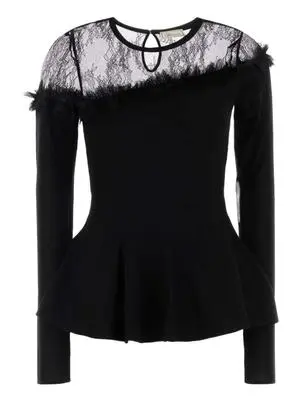 Blumarine Lace Peplum Knitted Sweater - Black