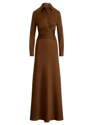 Ralph Lauren Ruffled Button-front Maxi Gown Brown