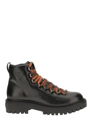 Prada Leather Lace-up Ankle Boots - Black