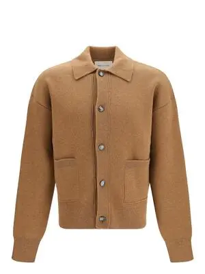 AMI Paris Wool Shirt Collar Cardigan - Brown