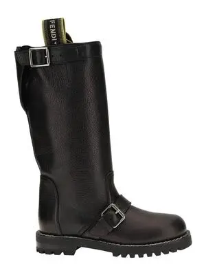 Fendi Glossy Calfskin Biker Boots - Black
