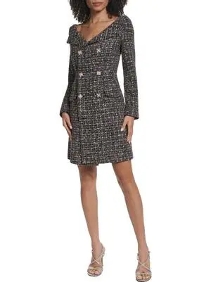 Karl Lagerfeld Paris Tweed Mini Coatdress - Black Multi