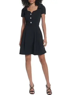 Karl Lagerfeld Paris Scuba Crepe Fit & Flare Dress - Black