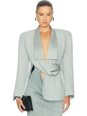 BURC AKYOL Burc Akyol Satin Draped Blazer In Blue