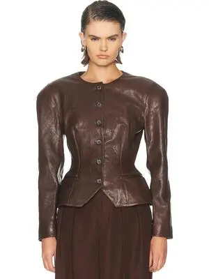 Magda Butrym Leather Jacket In Black - Brown
