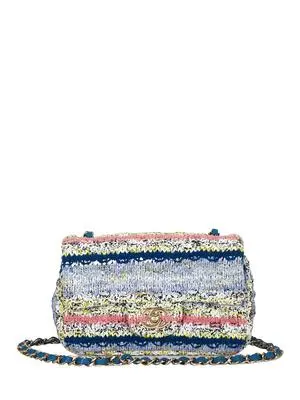 Chanel Tweed Mini Rectangular Flap Bag In Baby Blue - Multicolor
