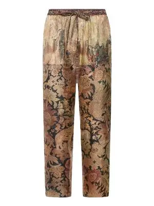 PIERRE-LOUIS MASCIA Floral-print Silk Trousers - Brown