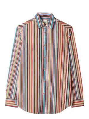Paul Smith Regular-fit 'signature Stripe' Poplin Shirt - Neutrals