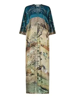 PIERRE-LOUIS MASCIA Landscape-print Silk Maxi Dress - Neutrals