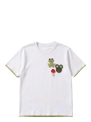 ANA CHIC Frog And Mushroom Handmade Crochet Applique Cotton Tee