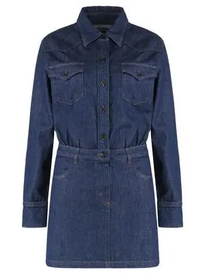 A.p.c. Contrast-stitch Mini Shirt Dress - Denim