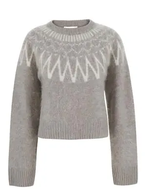 Soft Goat Brushed Fair Isle Cashmere Crewneck Sweater For - Beige
