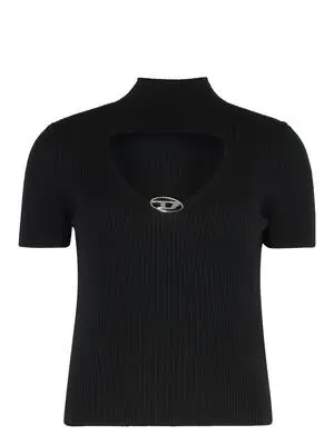 DIESEL® Diesel Women's Wool Turtleneck Top With Embellished Oval Cut-Out