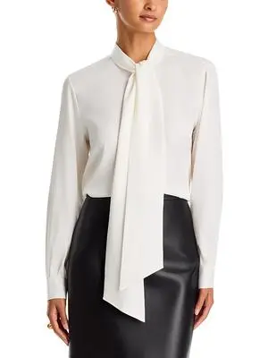 Lafayette 148 New York Tie Neck Blouse - Cloud