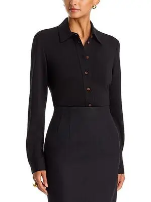 Lafayette 148 New York Slim Fit Button Down Top - Black