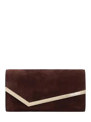 JIMMY CHOO Jimmy Choo Emmie Mini Suede Clutch With Removable Chain Strap Brown