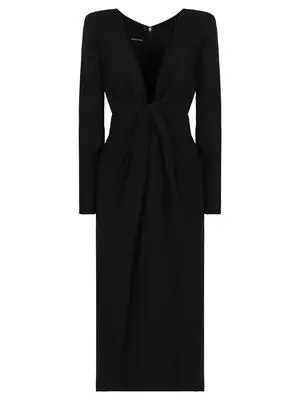Emporio Armani Knot-front V-neck Mini Dress With Padded Shoulders - Black