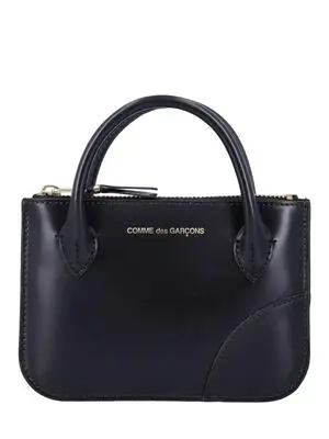 Comme Des Garçons Mini Leather Wallet Handbag With Dual Handles - Nero