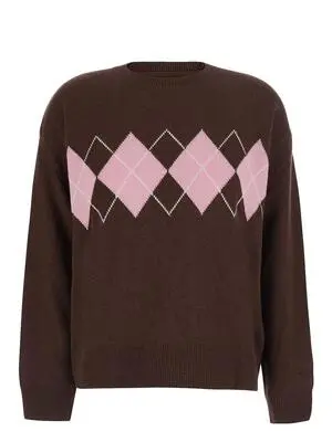 MC2 SAINT BARTH Mc2 Saint Barth Argyle Round-Neck Sweater With Long Sleeves Brown