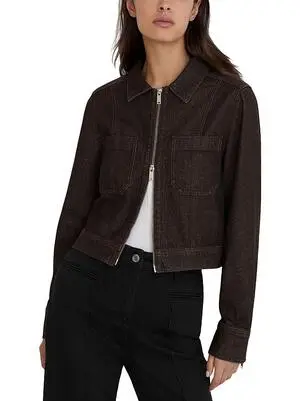 REISS Lotta Cotton Cropped Denim Jacket - Dark Grape