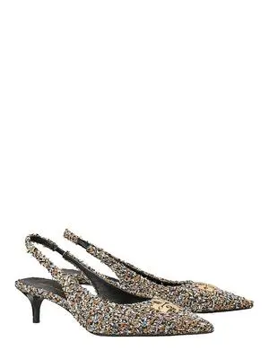 Tory Burch Charlie 45 Tweed Slingback Pumps - Brown Multi