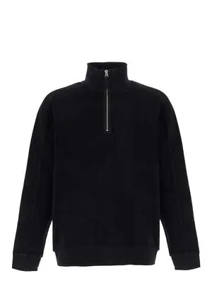 C.P. COMPANY C. P. Company Men's Brushed Diagonal Fleece Polo-Collar Sweatshirt Black