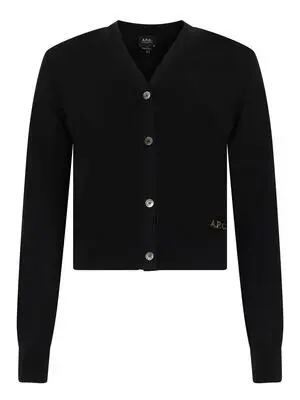 A.p.c. Cotton Crop Cardigan With Button Front - Black
