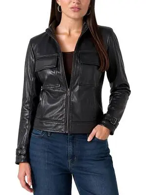 LIVERPOOL Zip Front Faux Leather Moto Jacket - Black