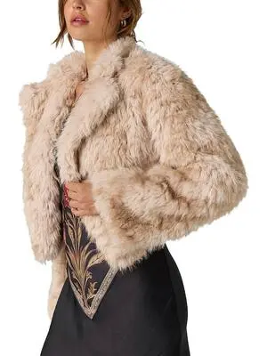 Free People Supernova Cropped Faux Fur Jacket Ivory Combo