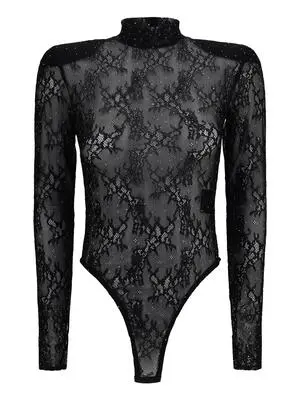 NISSA Nissa Women Long-Sleeve Lace And Rhinestone Bodysuit
