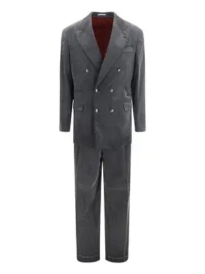Brunello Cucinelli Ribbed Double-breasted Suit - Gray
