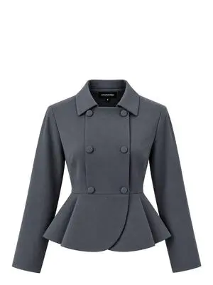SMART AND JOY Fitted Double-breasted Blazer With Peplum - Grey