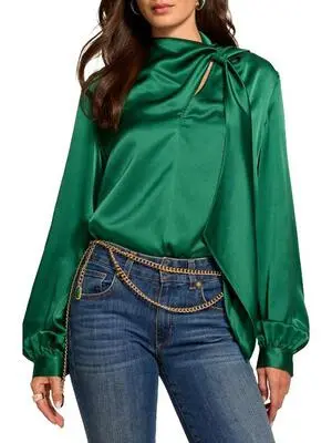 Ramy Brook Harry Silk Blend Tie Detail Top - Deep Emerald