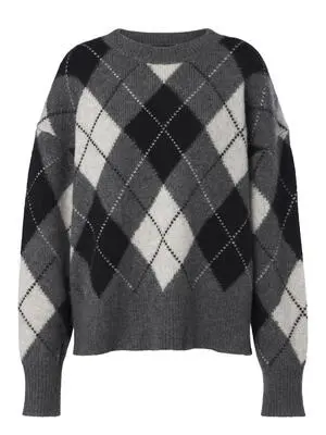 NILI LOTAN Donnika Argyle Cashmere And Silk Sweater - Grey