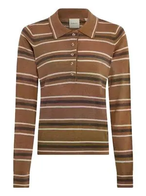 Varley Mayra Striped Polo Top Brown