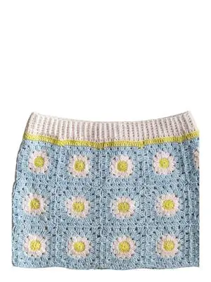 ANA CHIC Daisy Granny Square Handmade Crochet Mini Skirt - Blue
