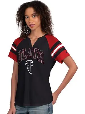 STARTER Atlanta Falcons Game On Notch Neck Raglan T-shirt - Black