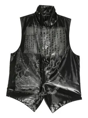 Yohji Yamamoto Biwa Lake Print Waistcoat - Black