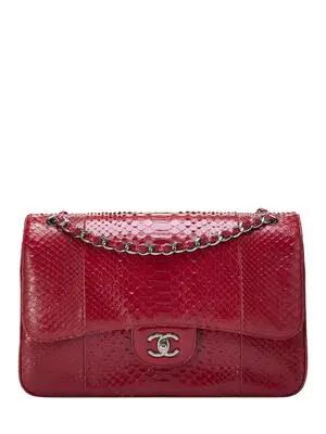 CHANEL Red Python New Classic Jumbo