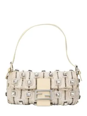 FENDI Beige Embellished Baguette