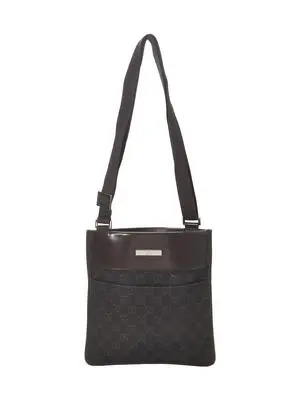 Gucci Denim Gg Zip Pocket Flat Messenger - Brown